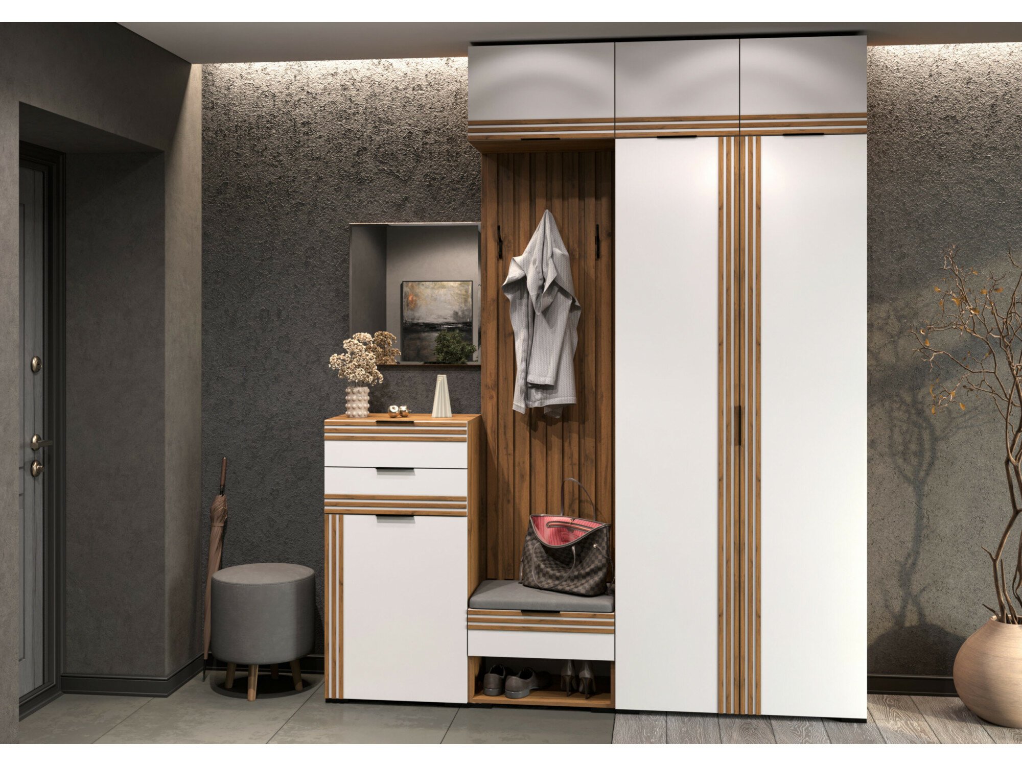 Прихожая в современном стиле, композиция №9, Дуб вотан/Белый, Simple 27