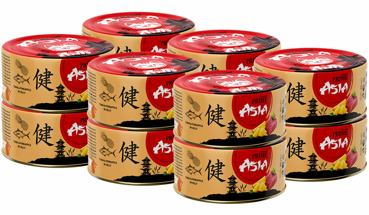 Корм влажный Prime Asia Tuna & Pineapple для кошек, тунец и ананас в желе, 85 г х 12 шт