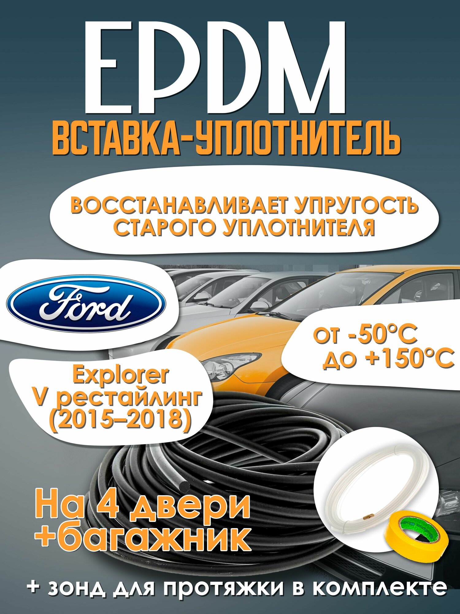 EPDM вставка-уплотнитель для дверей автомобиля Ford Explorer V рестайлинг (2015-2018) / Форд Эксплорер 5 поколение рестайлинг
