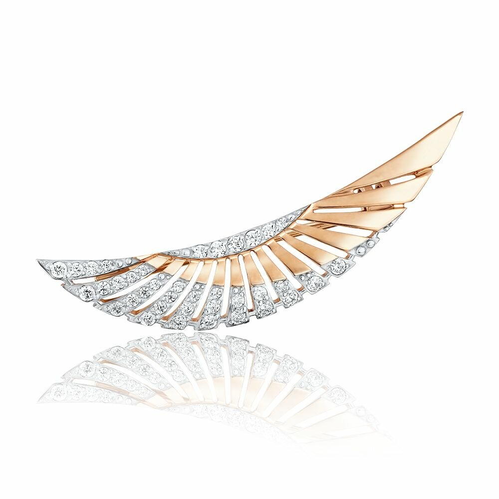 Брошь, красное золото, 585 проба, фианит