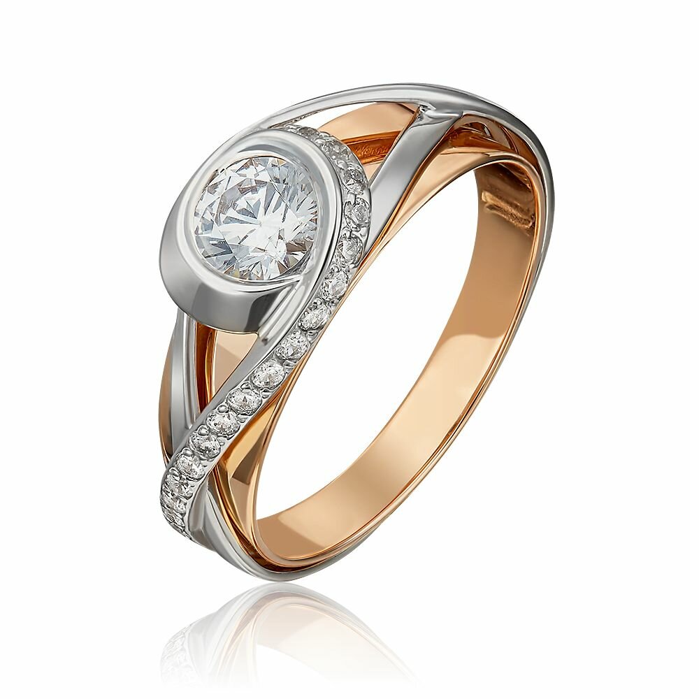 Кольцо, комбинированное золото, 585 проба, родирование, фианит