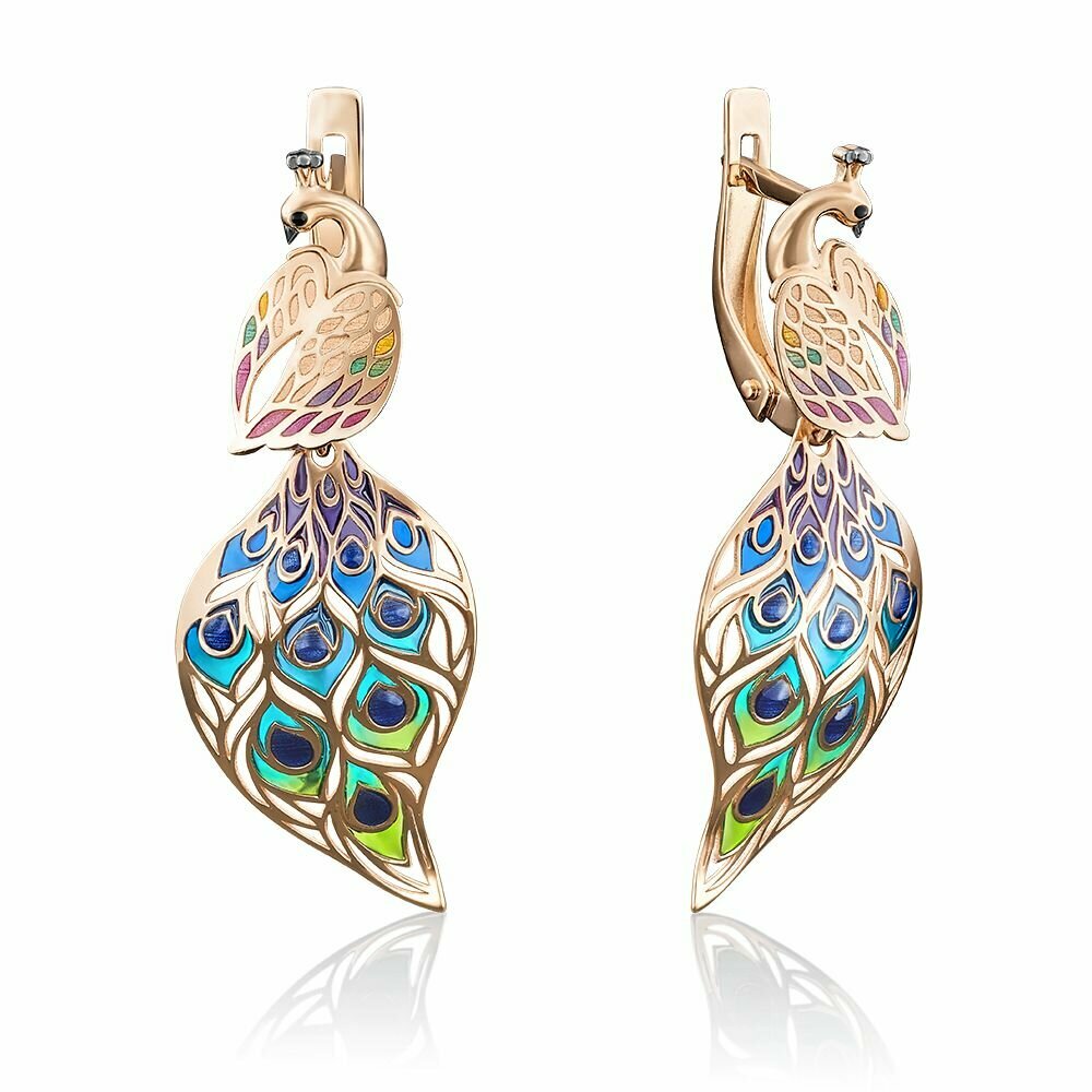Серьги, красное золото, 585 проба, эмаль