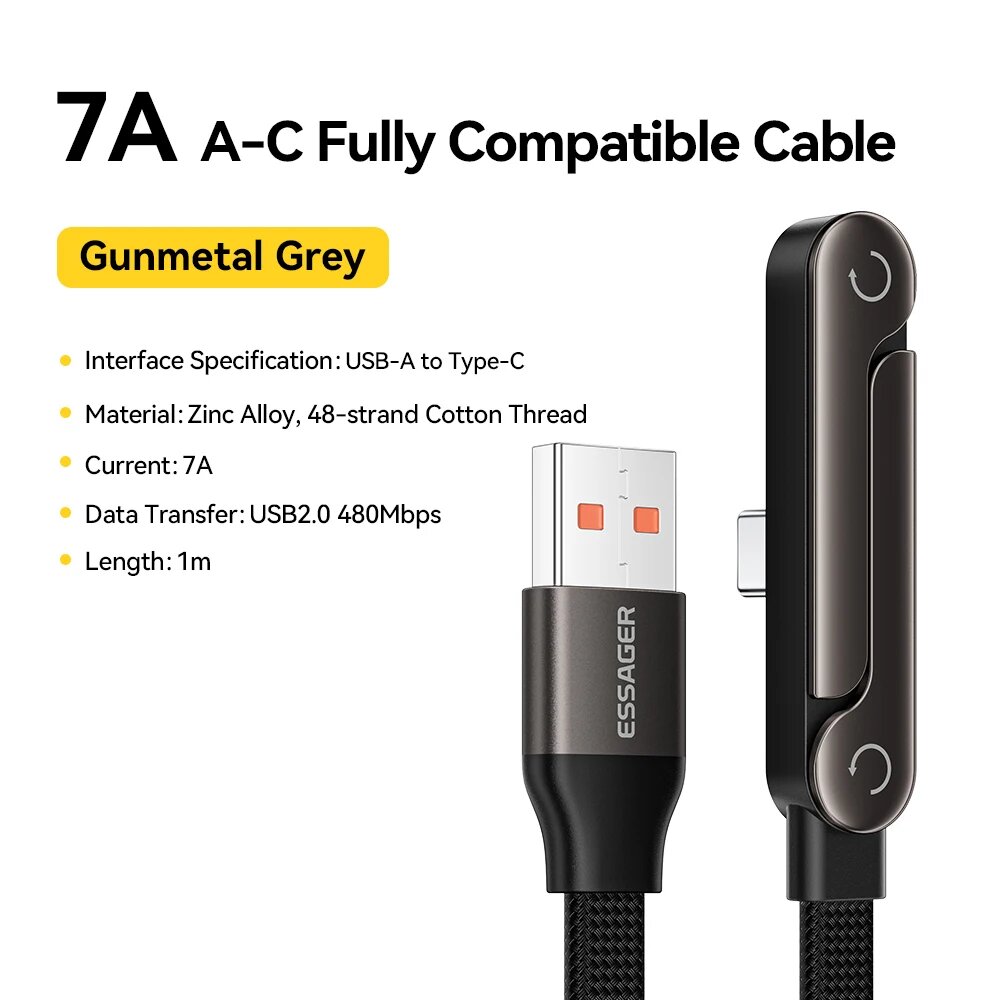 Кабель Essager 100 Вт Type-C для быстрой зарядки, складной держатель для телефона, кабель для быстрой зарядки, шнур для нескольких зарядных устройств со складным кабелем USB C