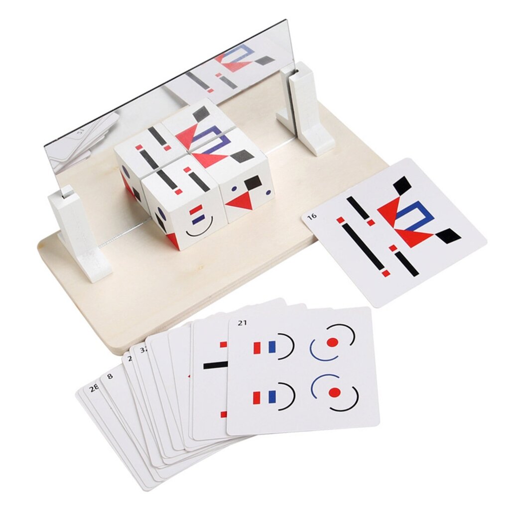 Деревянные Зеркальные Блоки Геометрическая Игрушка-Головоломка Обучающая Обучающая Стволовая Игрушка Для детей старше 3 лет