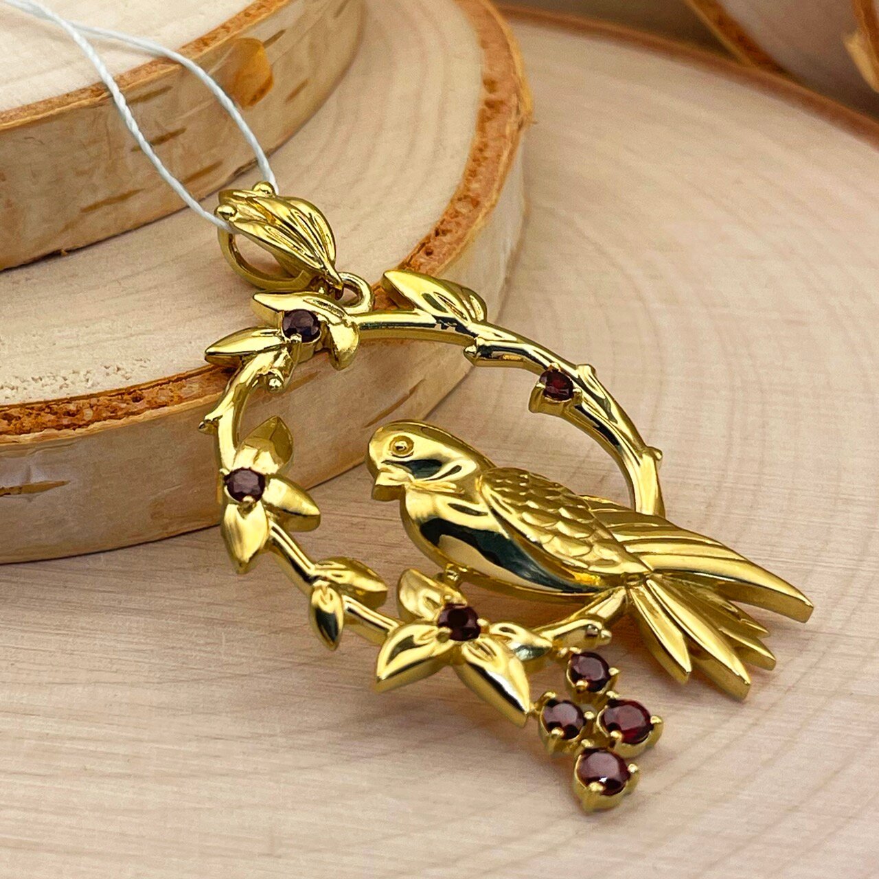 Подвеска, серебро, 925 проба, чернение, золочение, оксидирование, гранат