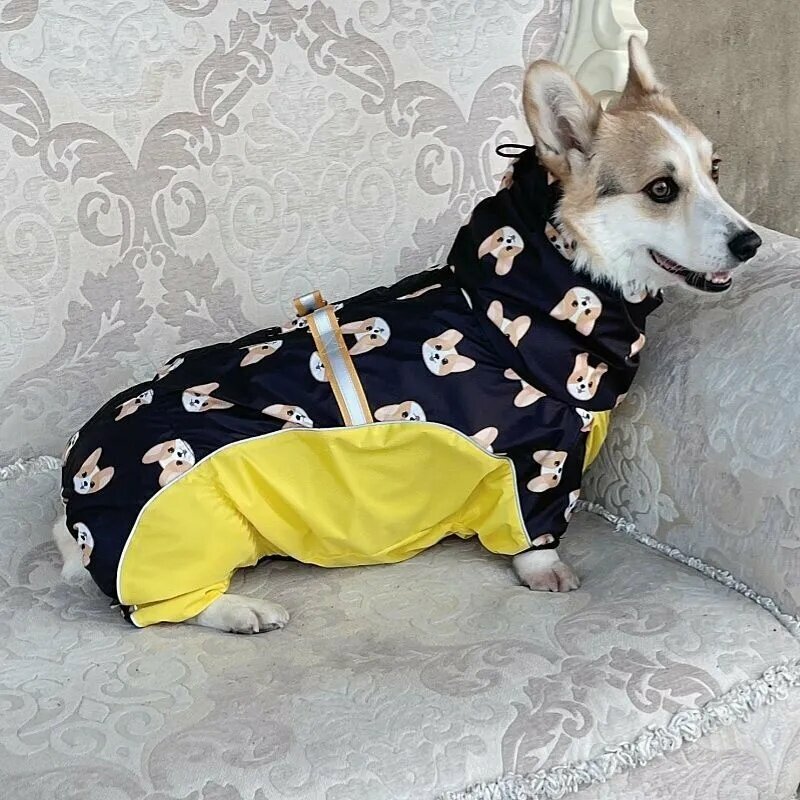Водонепроницаемый комбинезон для корги с защитой лап и креплением для поводка утепленный ветрозащитный дождевик для средних собак