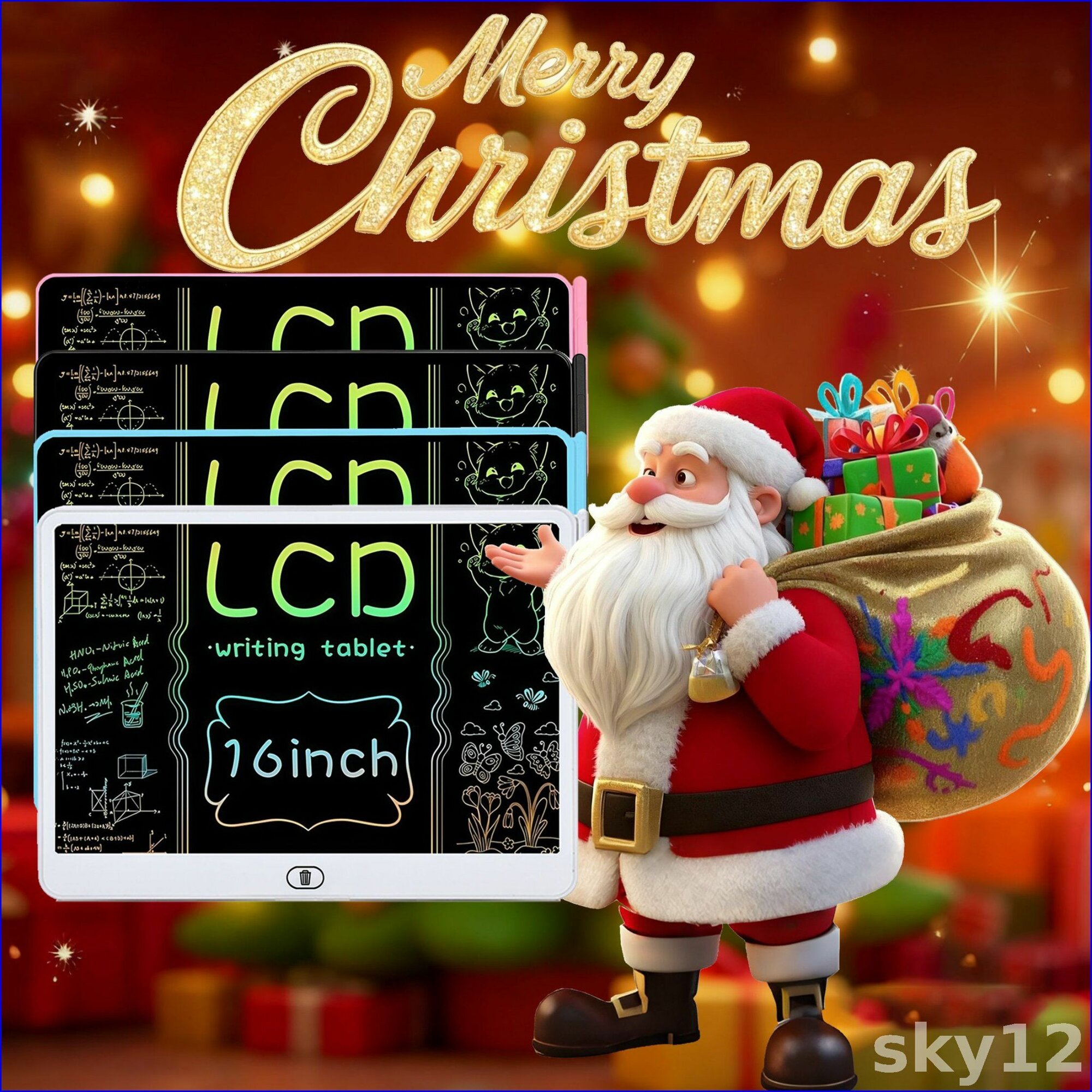 Новогодний ограниченный подарок: Электронная доска для рисования 11, 13, 16 дюймов стираемая, портативная, универсальна для подростков и взрослых, необходима для офиса и школы, граффити