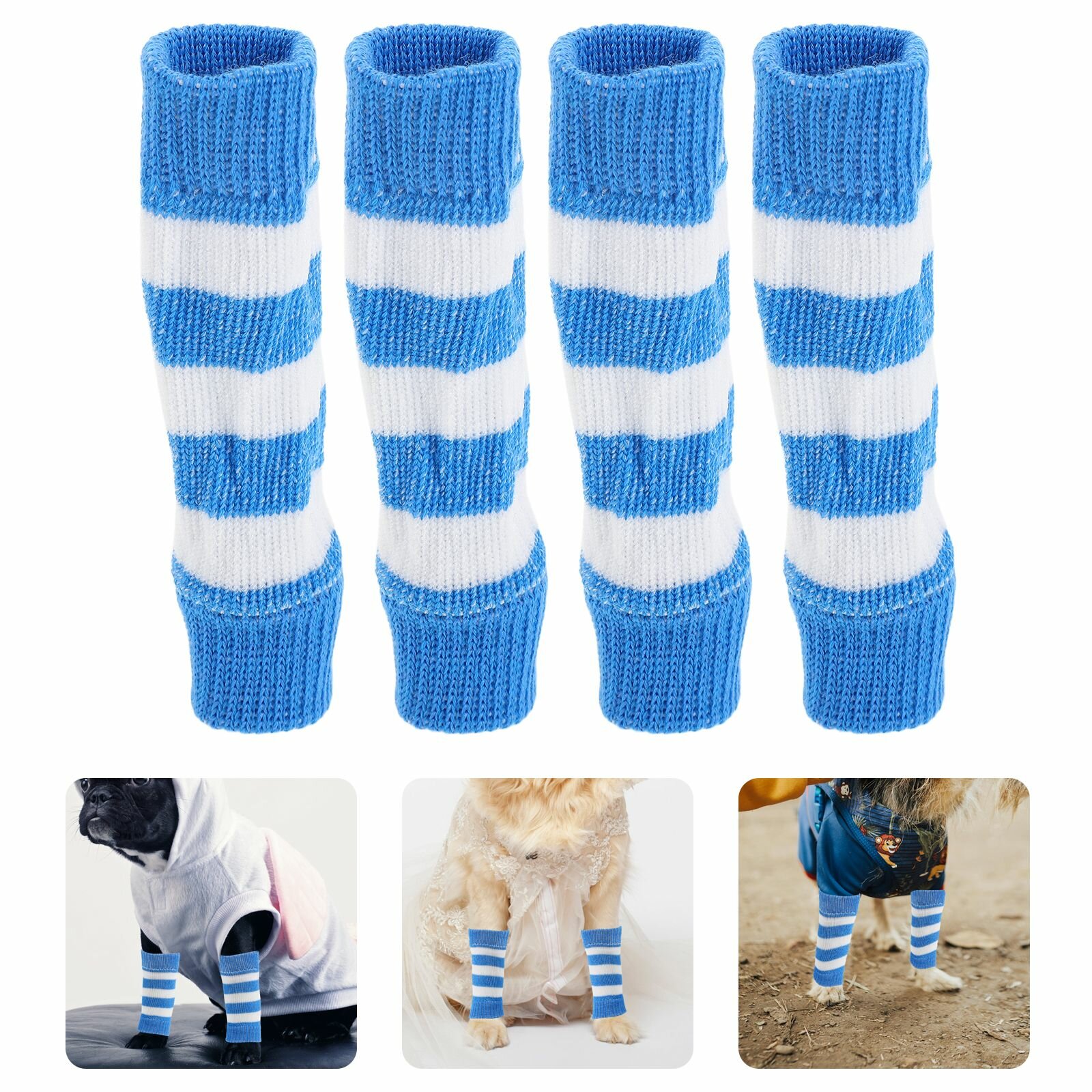 Синие вязаные налокотники для собак из полиэстера, защитные гетры для передних и задних лап, в наборе 4 шт