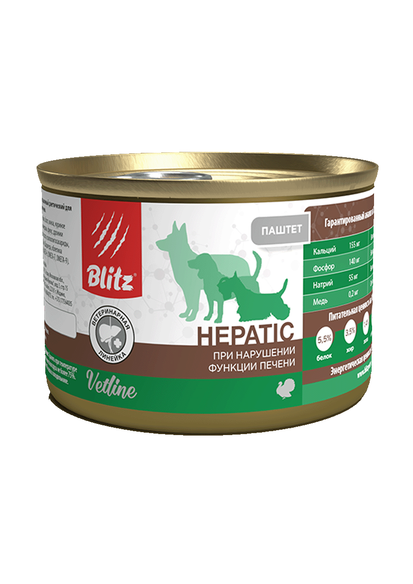 Корм Blitz Hepatic, для собак, при заболевании печени, 200г, 6шт