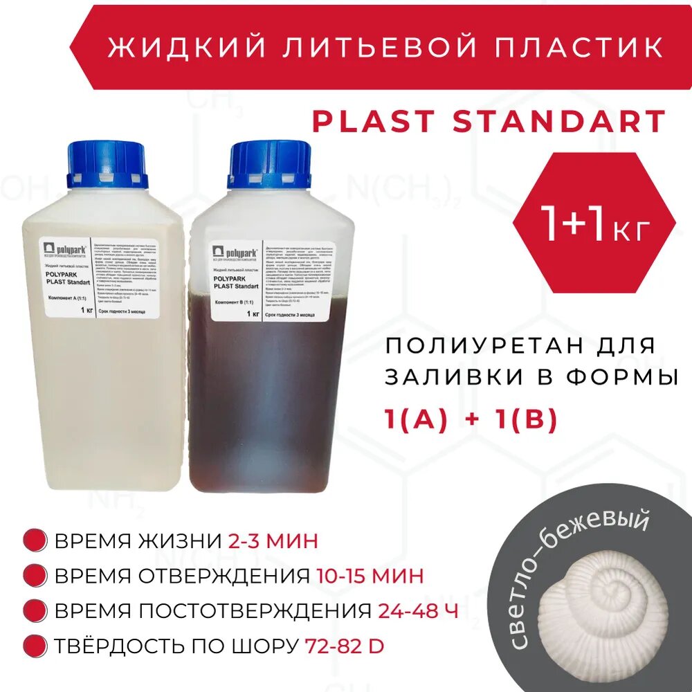 Жидкий литьевой пластик POLYPARK PLAST Standart (A+B), светло-бежевый, 2 кг, двухкомпонентный
