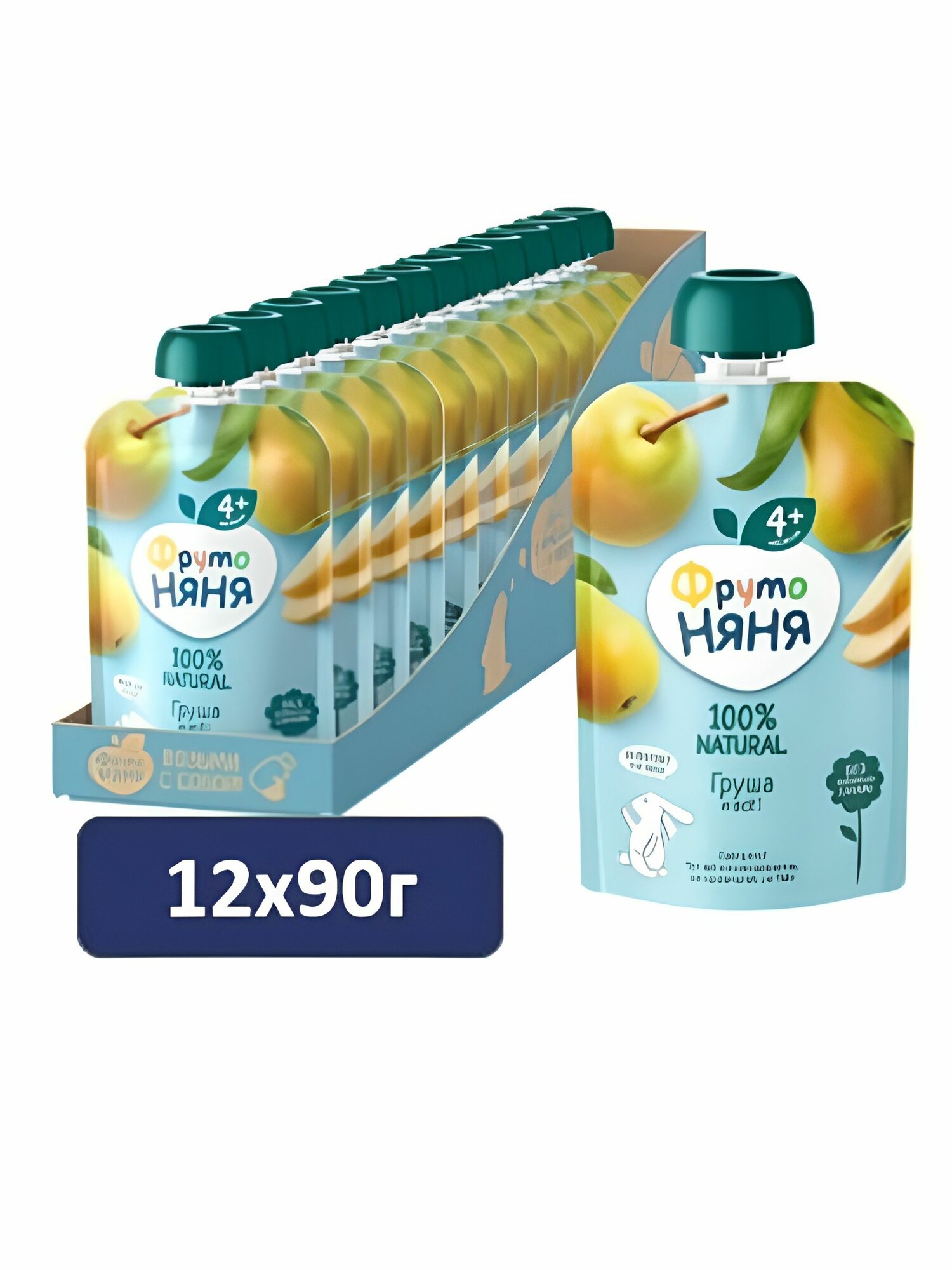 Пюре фруктовое детское ФрутоНяня Груша с 4 месяцев, 90г. Упаковка 12 шт.