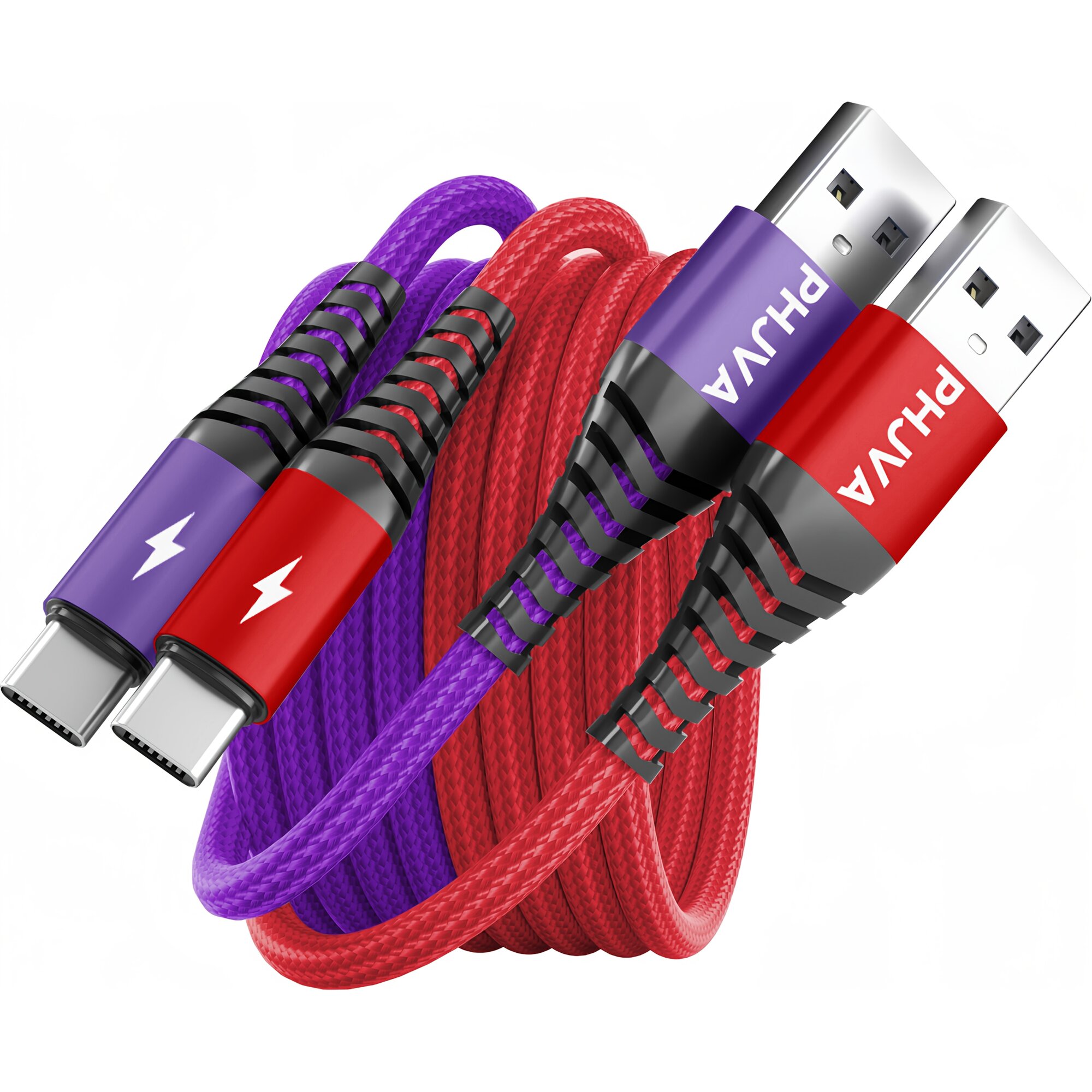 Кабель USB Type-C для быстрой зарядки и передачи данных, с нейлоновой оплеткой, 2 шт, 3 м, фиолетовый+красный