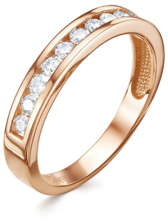 Кольцо дорожка, красное золото, 585 проба, родирование, бриллиант