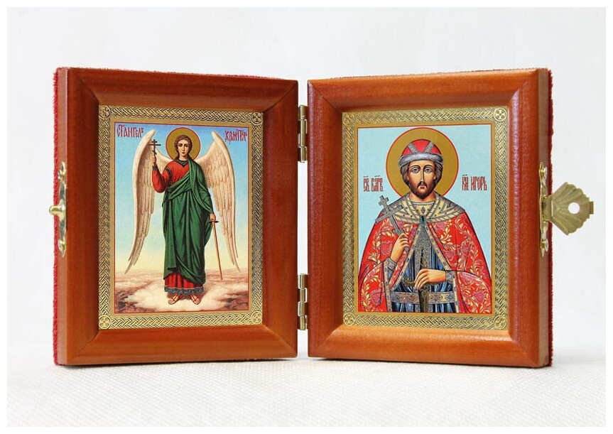 Складень именной "Благоверный князь Игорь Черниговский - Ангел Хранитель", из двух икон 8*9,5 см