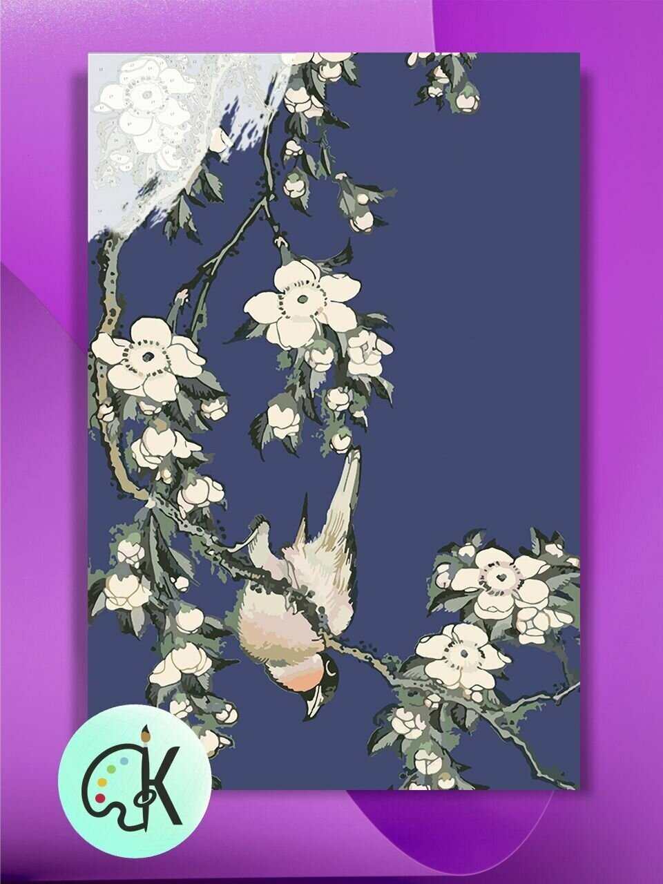 Картина по номерам на холсте Сакура и птица, 40 х 60 см