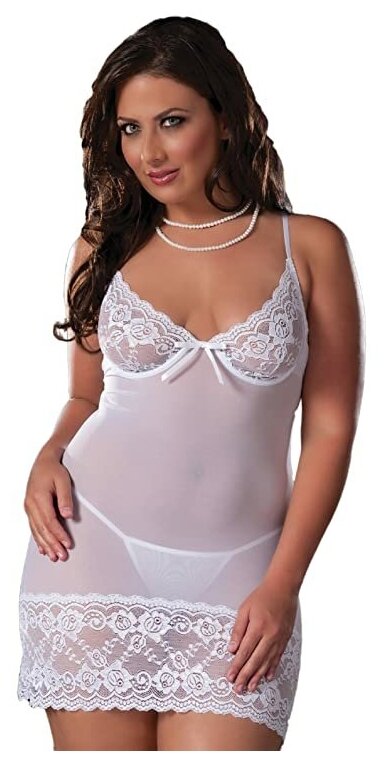 Тонкая сорочка с широкой полосой кружева на бедрах, размер М