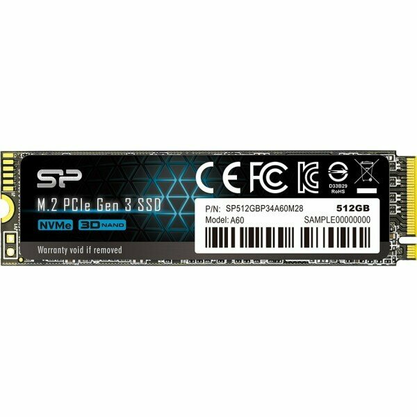 Накопитель SSD Silicon Power P34A60, 512Gb, M.2 2280, PCIe 3.0 x4, NVMe, R/W 2200/1600