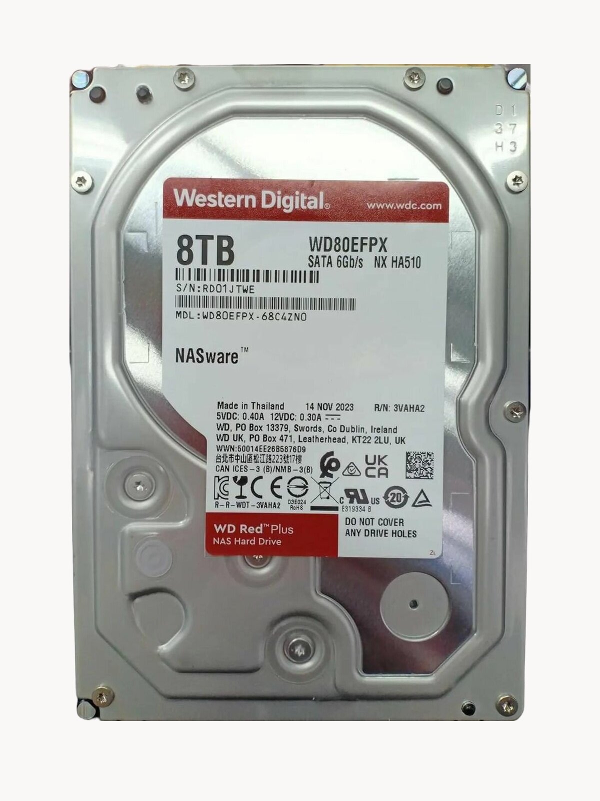 Жесткий диск WD Red Plus WD80EFPX, 8ТБ, HDD, SATA III, 3.5"