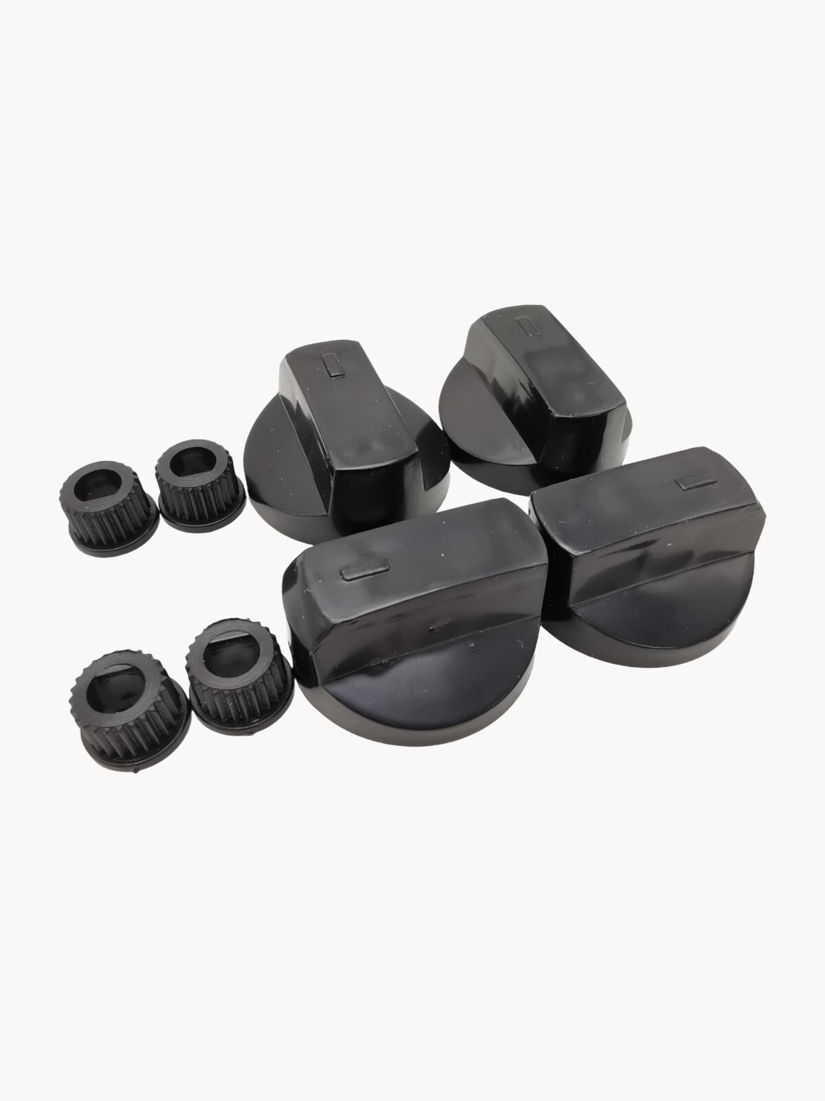 Универсальные ручки для плиты (4шт, черные, диаметр 39 высота 20мм, отверстия 12/8мм, переходник диаметр 16 высота 10мм)