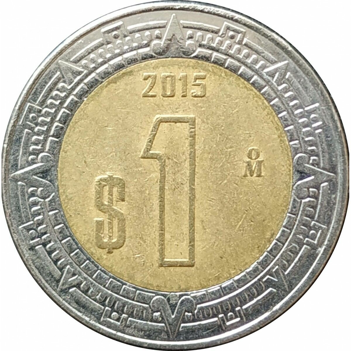1 песо 2015 Мексика из оборота