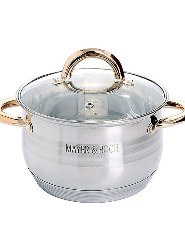 Кастрюля с крышкой индукция Mayer&Boch, стальная, 2л