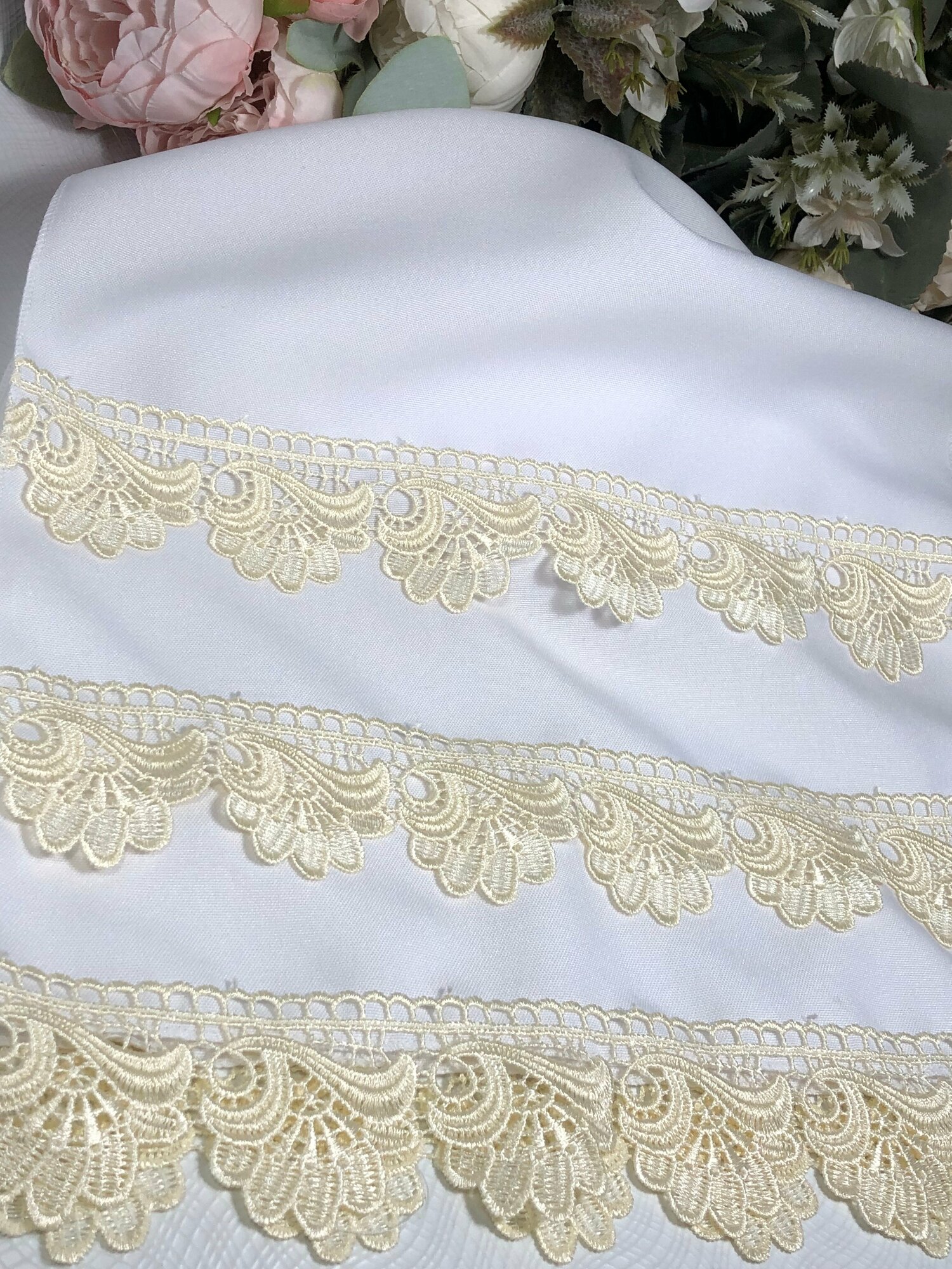 Рушник свадебный, кружевной, айвори №3