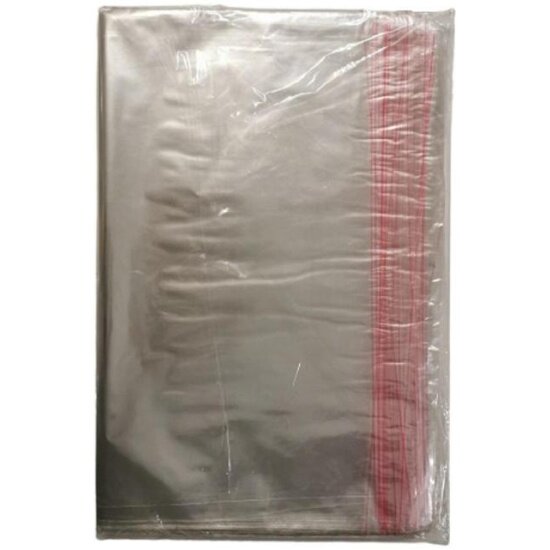 Пакеты фасовочные Комус 50x60+5 см с клеевым клапаном 20 мкм, ПП, 100 шт/уп