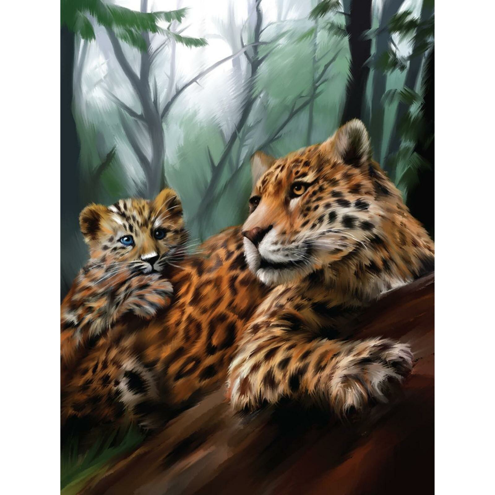 Школа талантов. Алмазная вышивка 30x40 см арт.5371223 "Леопарды" с полным заполнением на раме