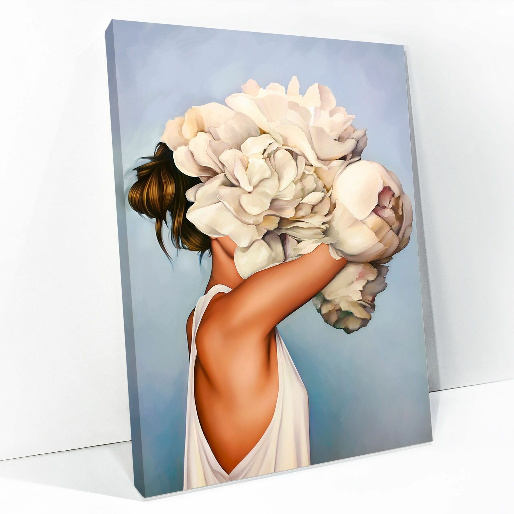 Картина Девушка голова пионы Эми Джадд на холсте 30х40см