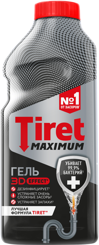 Гель для удаления засоров канализационных труб TIRET дезинфицирующее, 465мл