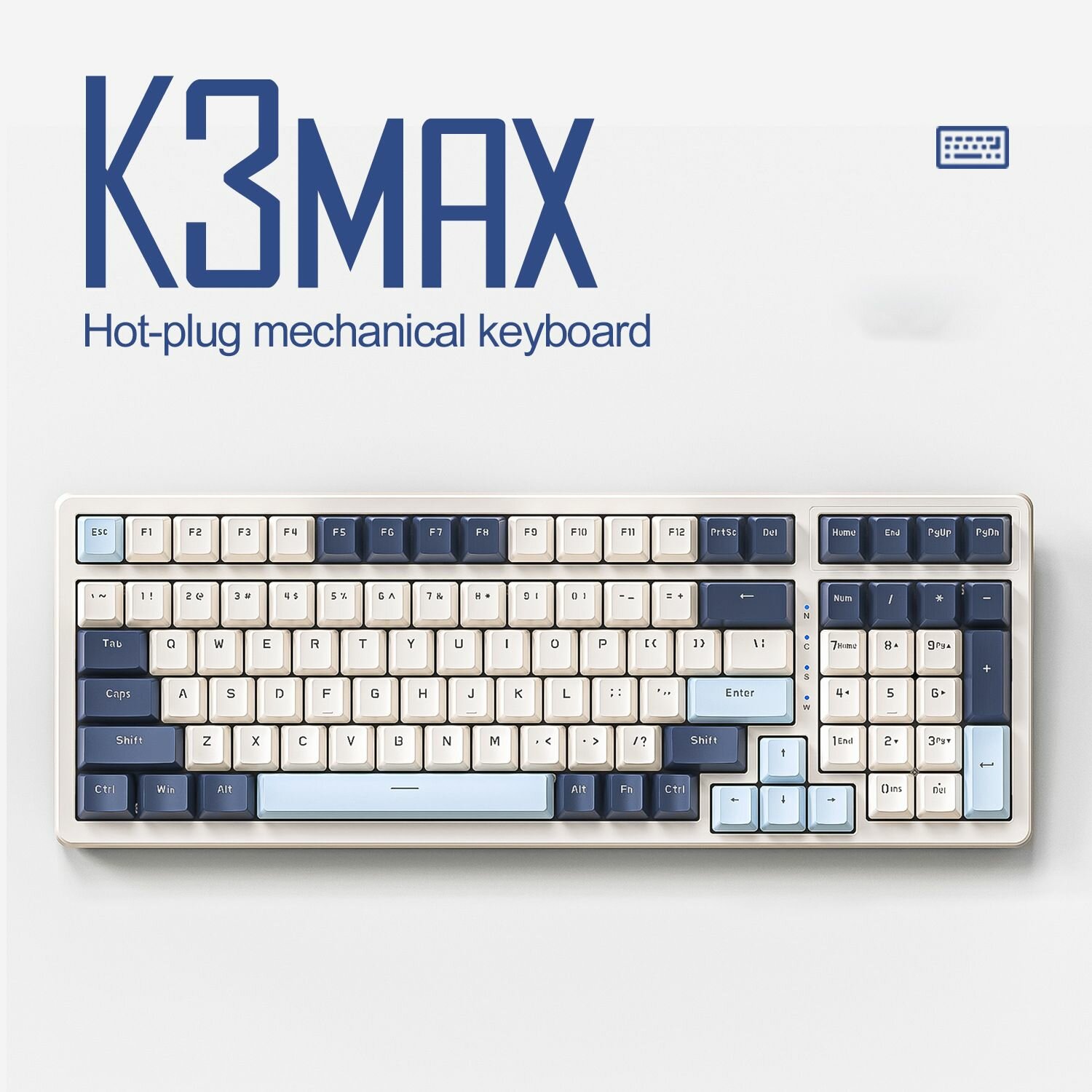 Игровая проводная механическая клавиатурам ZiyouLang K3Max, (BOX Blue Switch) Hot Swap, русская раскладка, Бежевый/Темно-синий