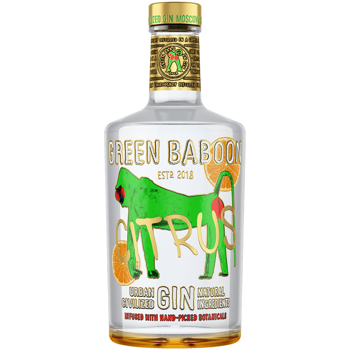 Джин "Green Baboon Citrus", цитрусовый, 0,7 л, 40% крепость, Россия