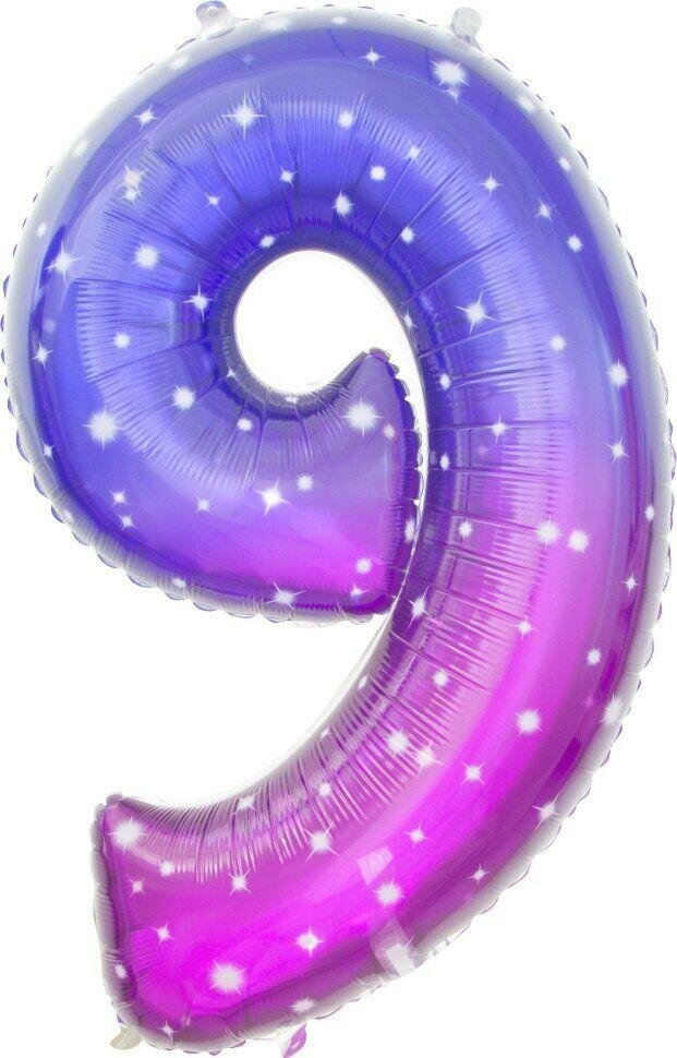 Шар (34'/86 см) Цифра, 9 Сияющий космос, Сиреневый, Градиент, 1 шт. в упак.