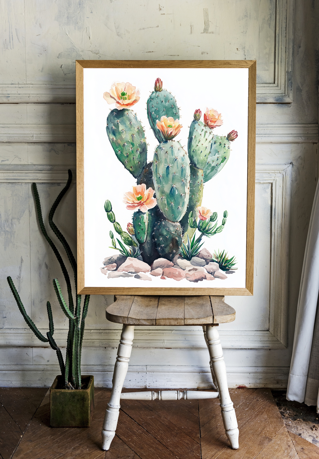 Постер "Кактус с цветами" 60x90 без рамы