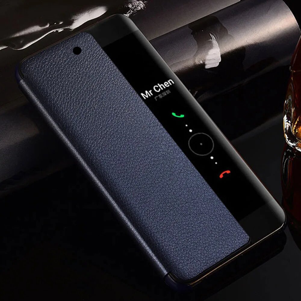 Кожаный чехол на Huawei P30 Lite, Dark blue