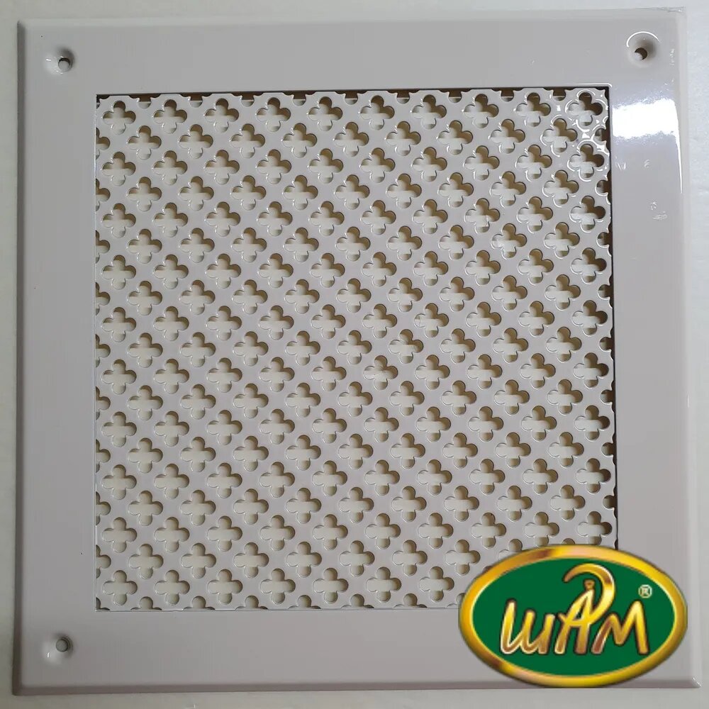 Вентиляционная решетка металлическая 150х150мм, тип перфорации мелкий цветок, слоновая кость RAL 9001