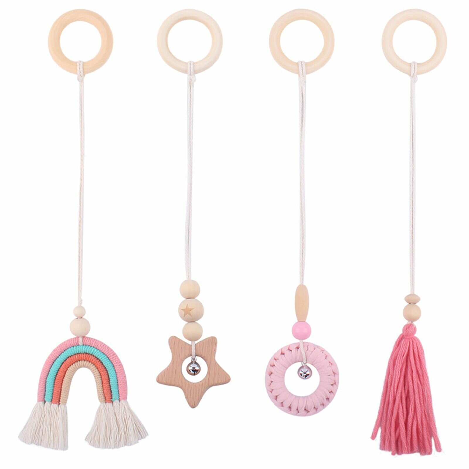 (1 комплект из 4 штук) Детская мультяшная радужная подвеска ручной работы в виде игрушки-погремушки-розовый