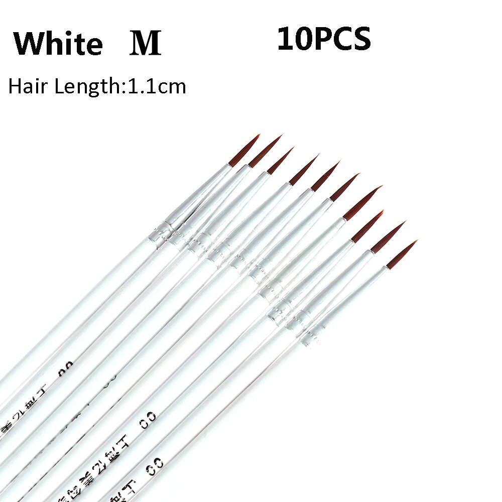 Набор кистей для рисования из нейлона 10 шт. 10pcs White M