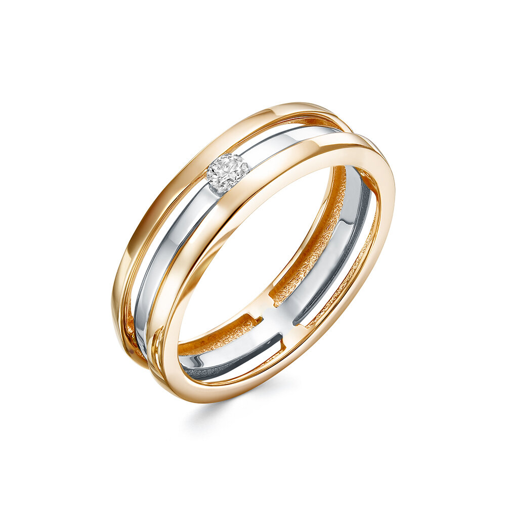 Кольцо обручальное, комбинированное золото, 585 проба, бриллиант