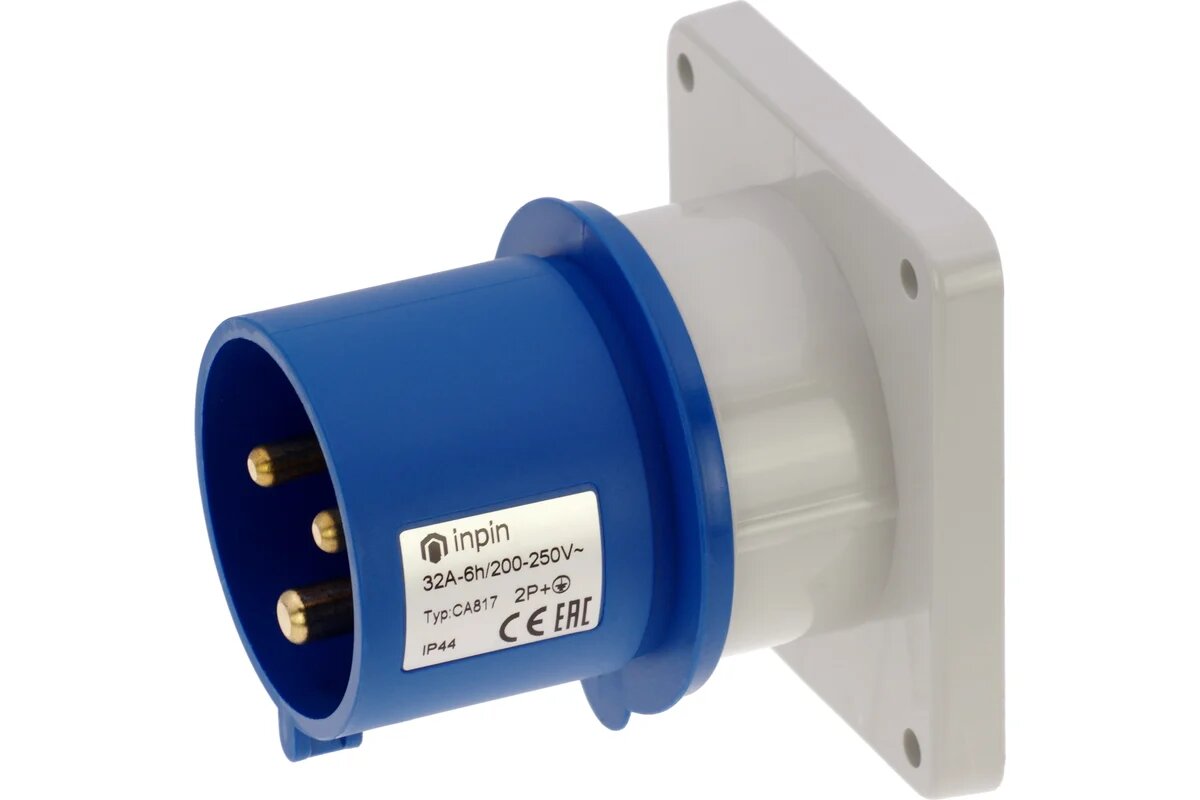 INPIN встраиваемая вилка 32A/230V 1P+N+E IP44 фланец 86x86 CA817 применимая к панели