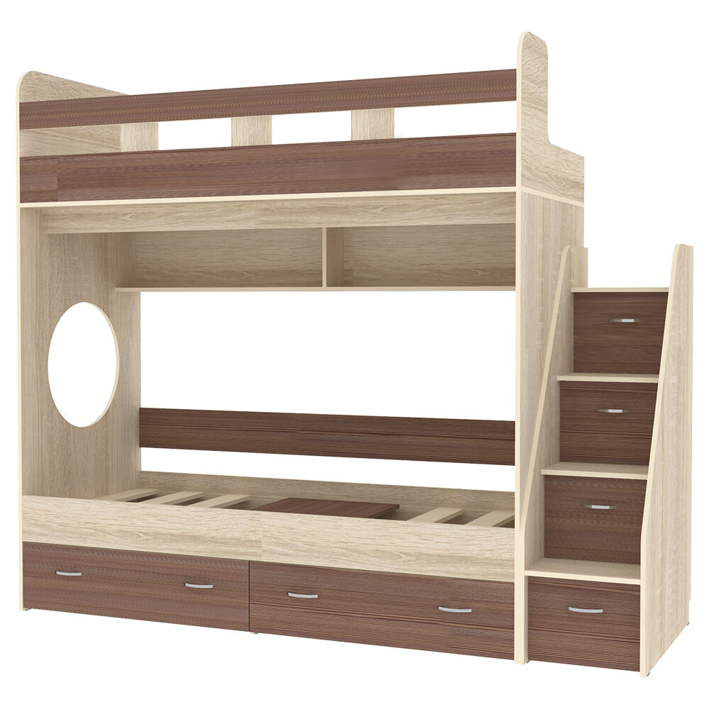 Двухъярусная кровать Юниор 1 90x200 Дуб Сонома Бодего Темный