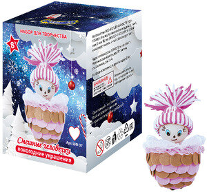 **НГ Набор д/творч(ВолшМастерская) Новогоднее украшение Смешные человечки (розовый) [пенопласт. заготовка, фоамиран, бисер, пряжа, картон, шнур, самокл. глазки] (ШФ-37) (от 8 лет)