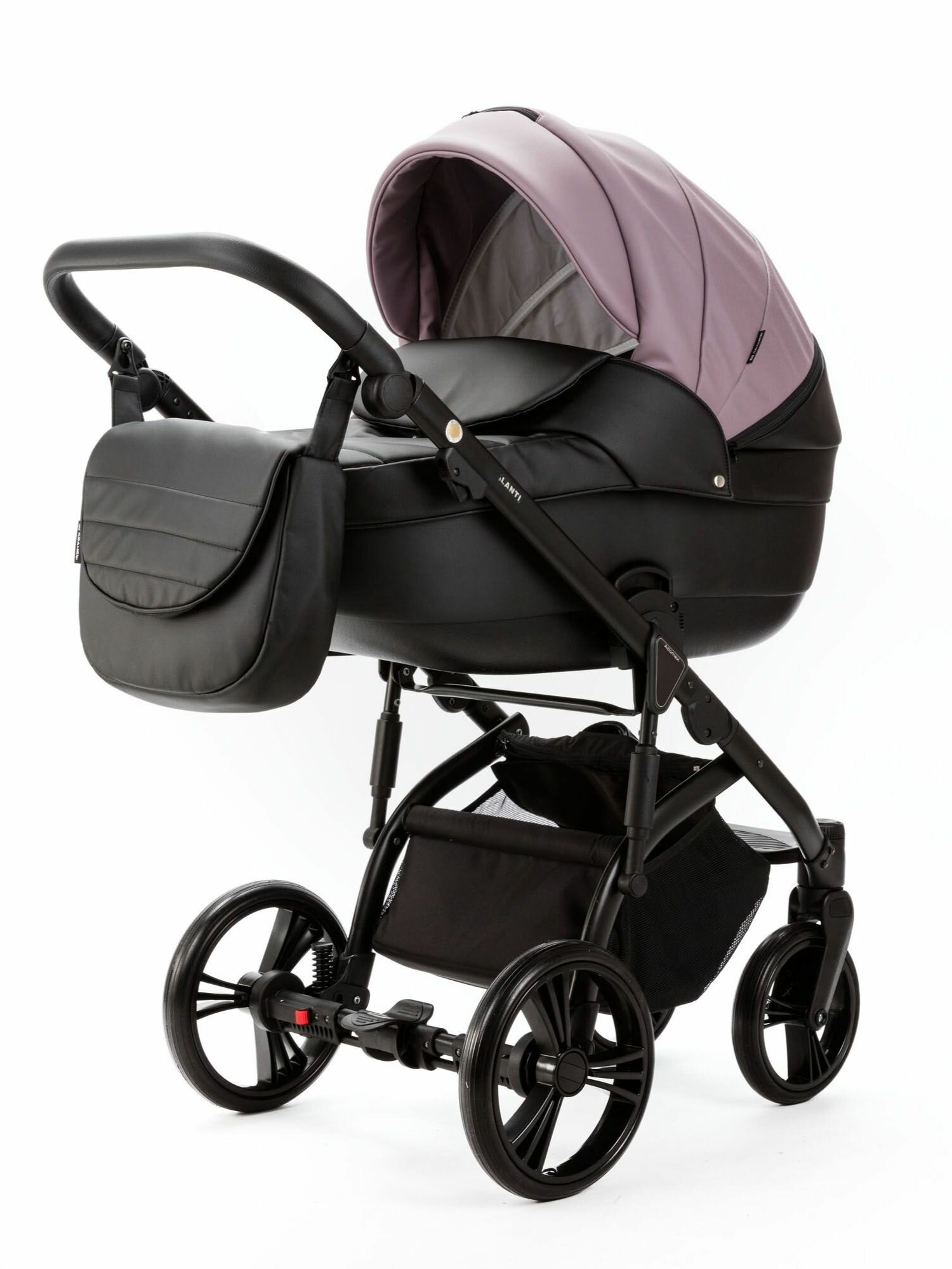 Детская универсальная коляска Adamex LANTI Deluxe SD-106 2в1 (Черная, сиреневая экокожа)