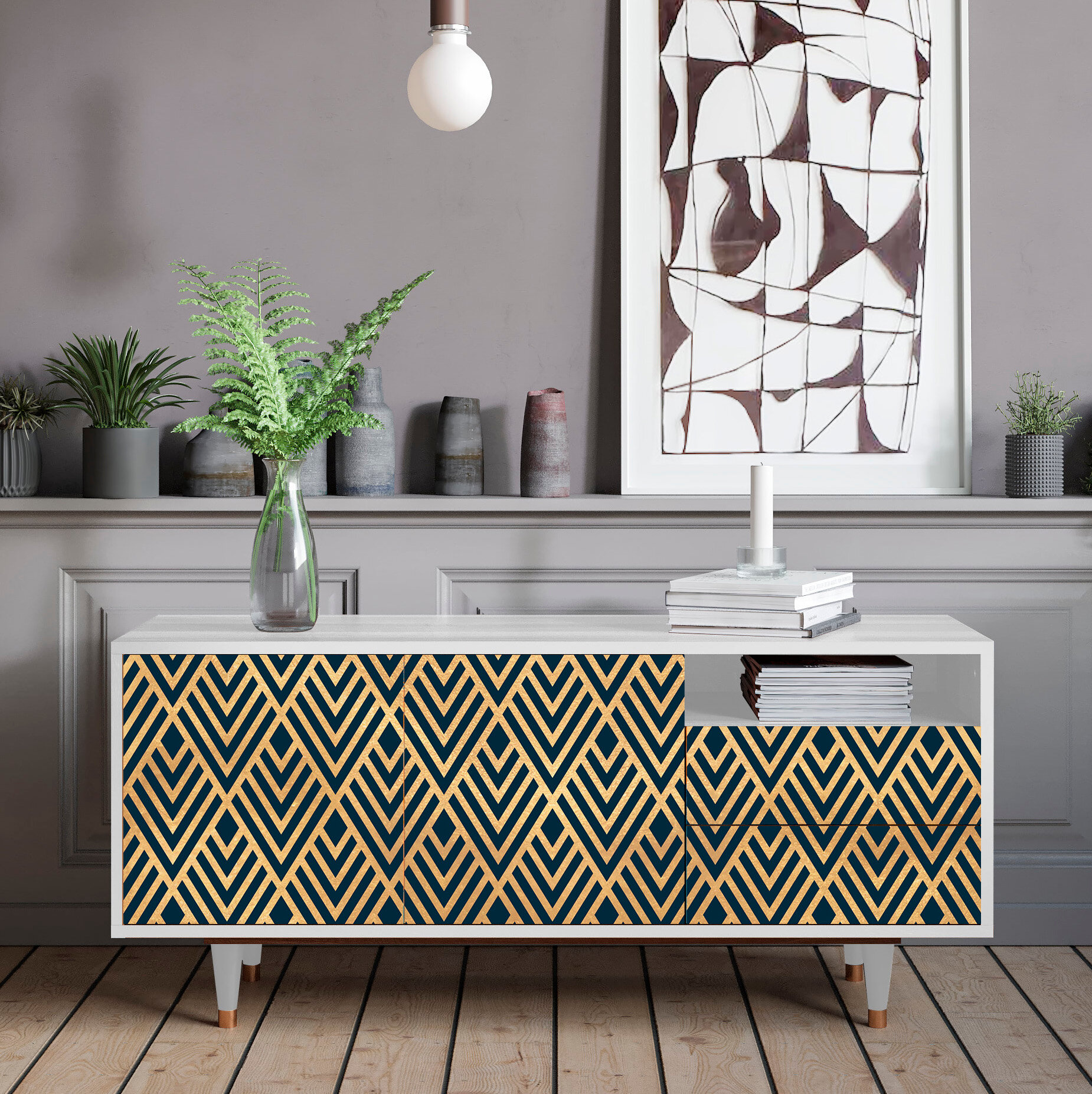 ТВ-Тумба - STORYZ - T7 Egypt Triangles, Размер - 125 x 56 x 41 см, Цвет корпуса - , Белый