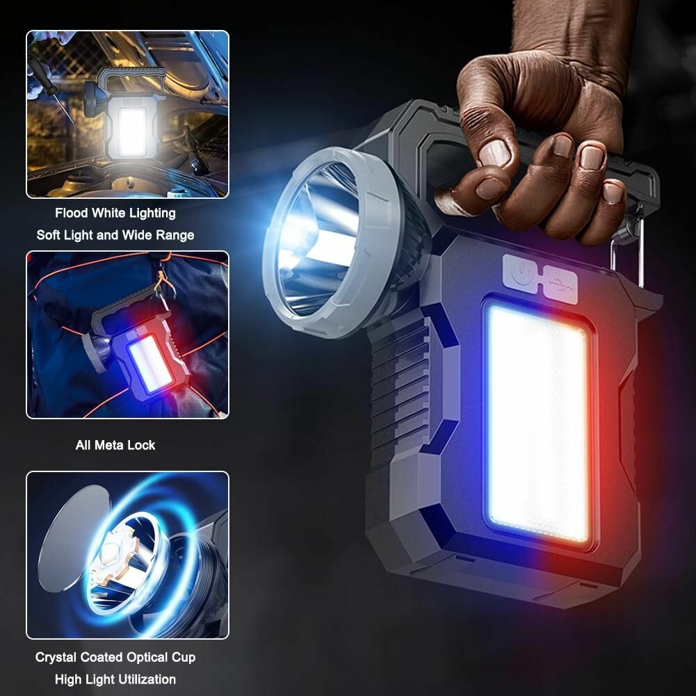 Вел Фонарик с ручкой, Четыре режима, боковая подсветка, Тип-С быстрая зарядка