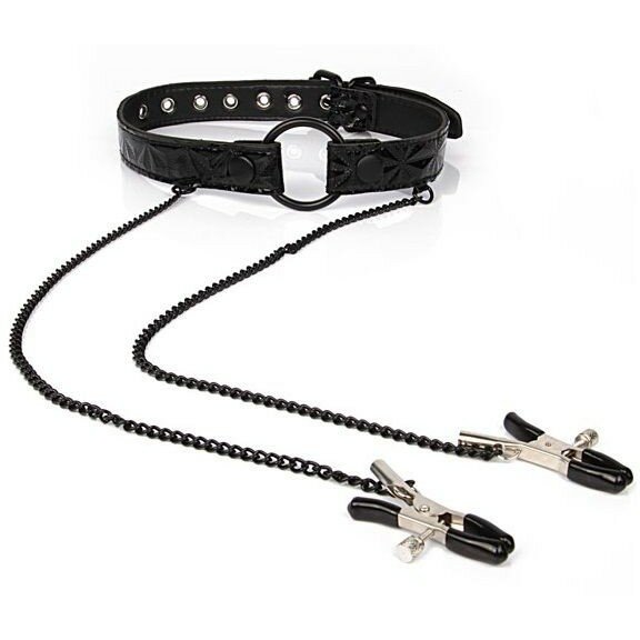 Кляп-кольцо с зажимами на соски O Ring Gag With Clips, цвет черный