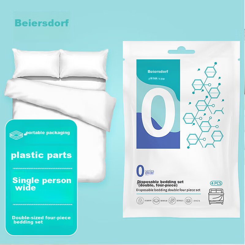 Beianshi Disposable Bed Sheet, Duvet Cover, Pillowcase, Four-Piece Set, Thickened Travel Bedding, Double Size 4-Piece Set, 5-Pack
