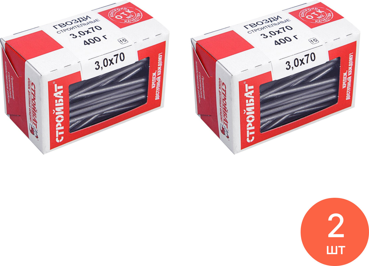 Гвозди строительные Стройбат стальные, 3×70мм, 0.4кг / крепеж и фурнитура (комплект из 2 шт)