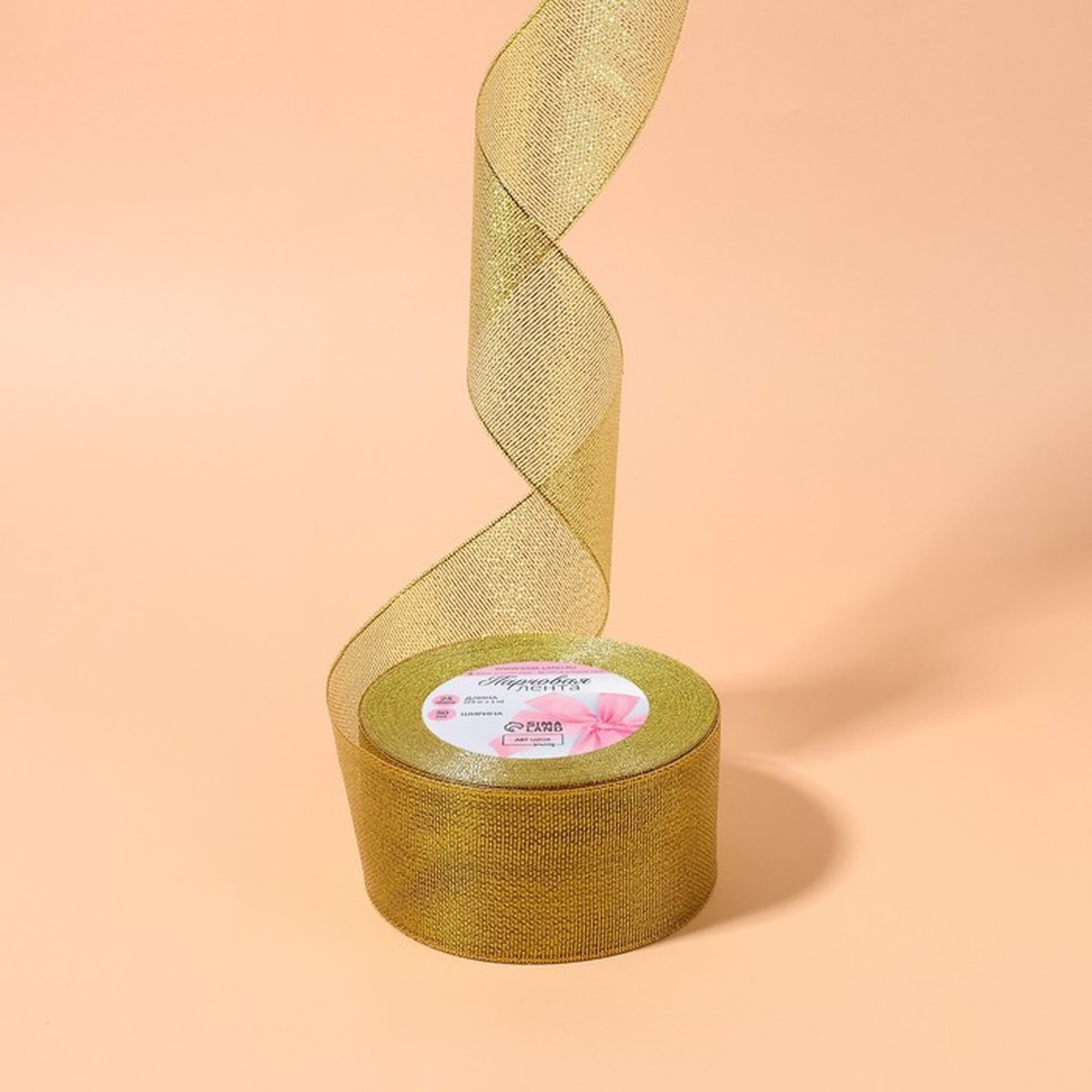 Лента парчовая Арт Узор, 50 мм, 23 ± 1 м, золотистая, полиэстер