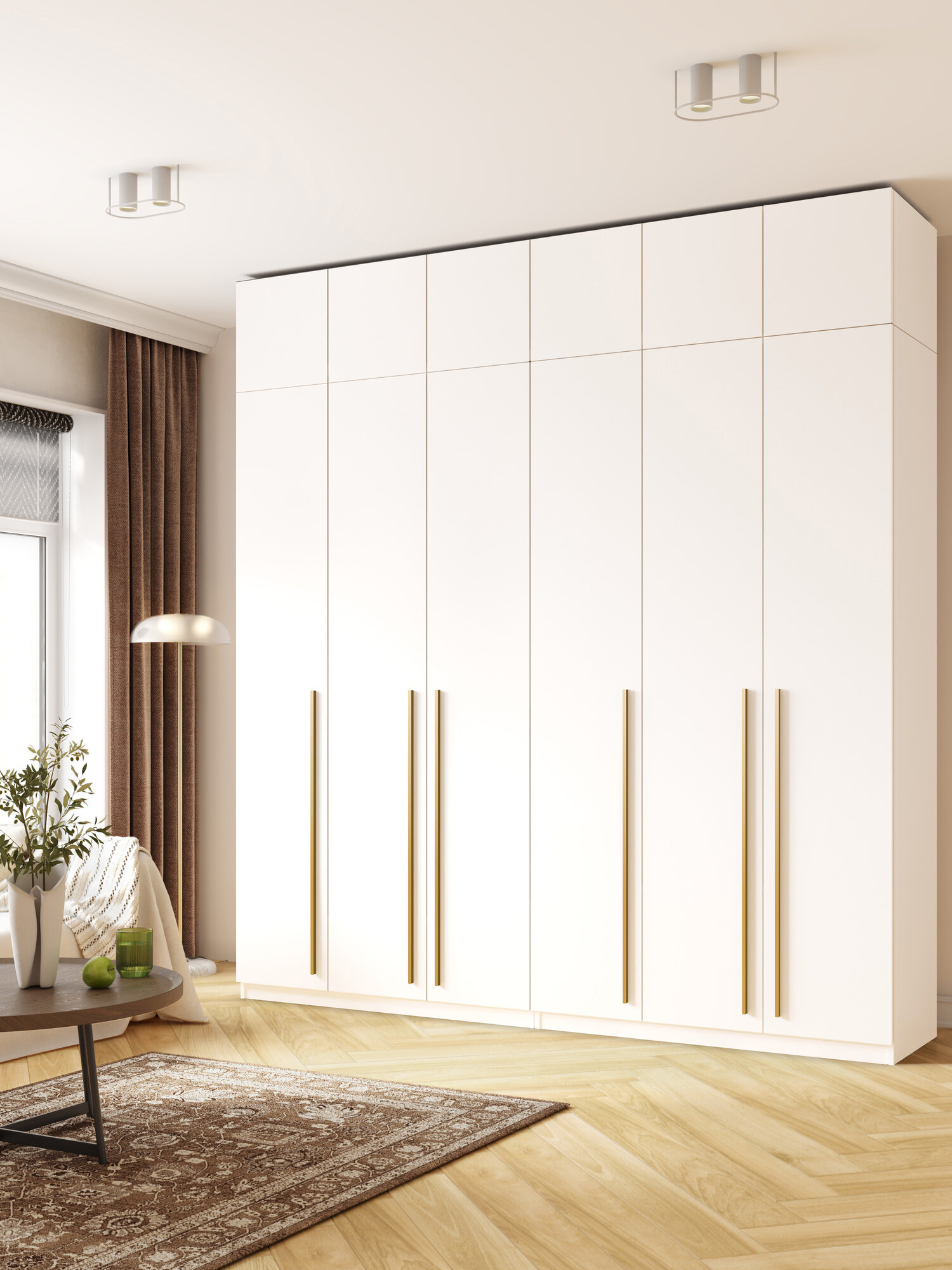 Шкаф для одежды распашной, 6-ти дверный с антресолью, Принцесса Мелания, Белый, 2600х2400х520 мм